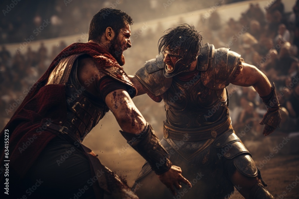 Foto de A ferocious gladiator wearing armored Roman gladiator at the ...