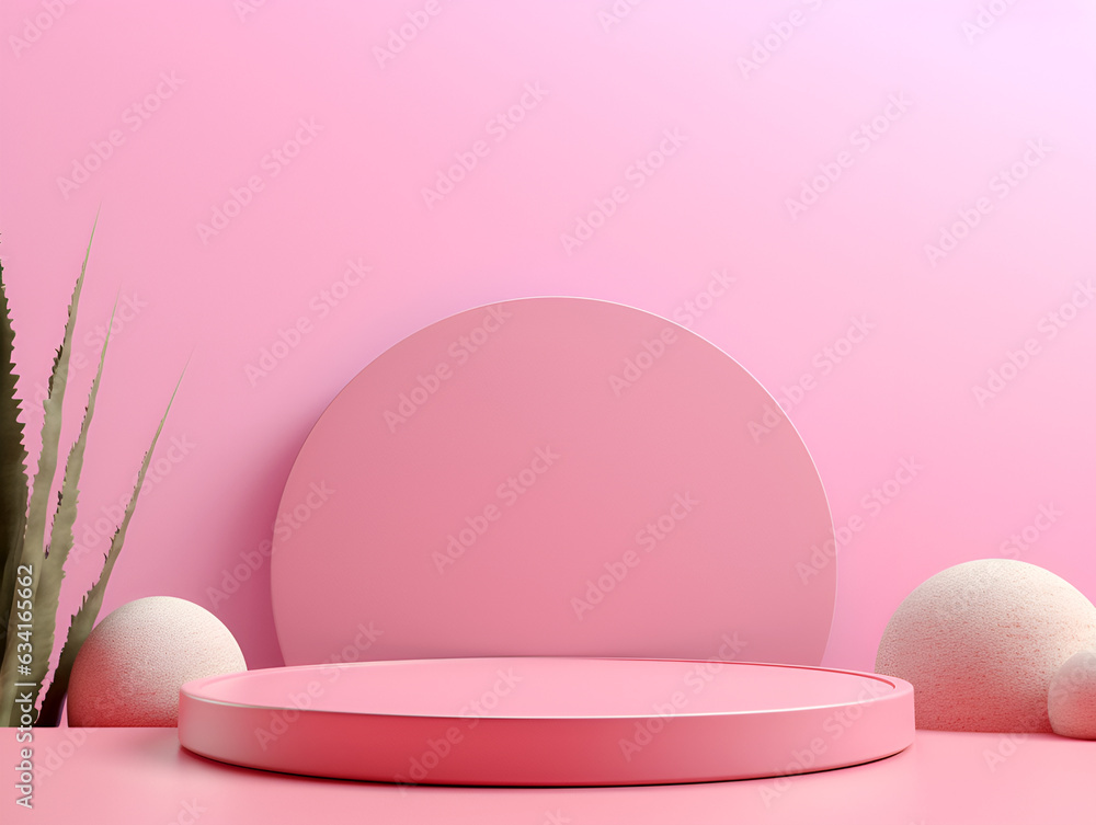 Pastel pink abstract minimalistic scene mock up with greens, product ...