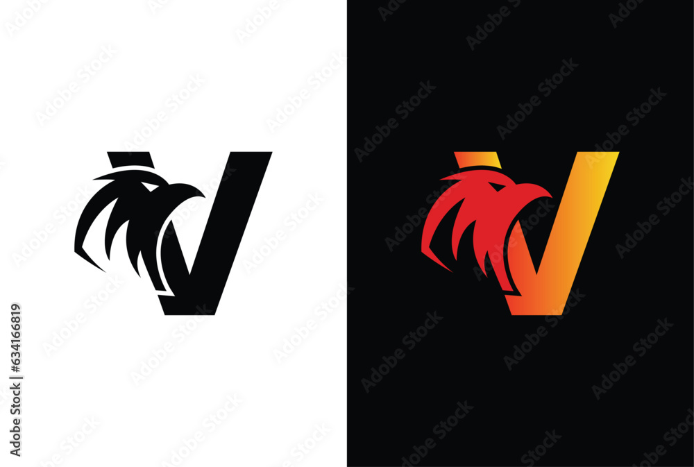 Initial V Letter Eagle Logo Icon with Creative Eagle Head Vector. V ...