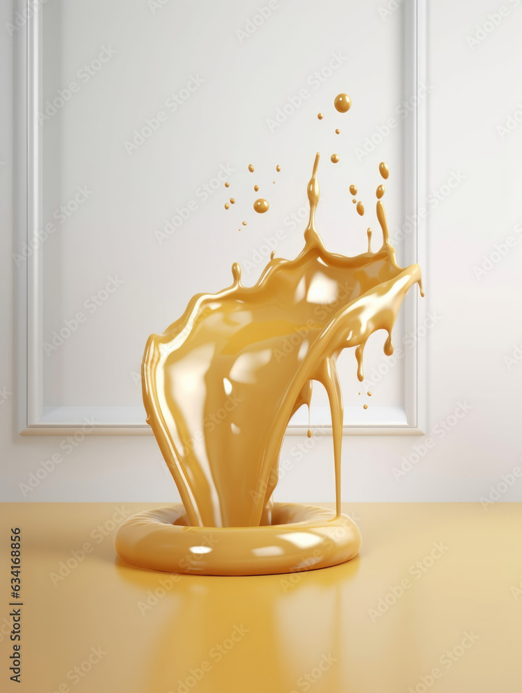 Flowing glinting liquid gold pouring into a bubbly sea. Minimalist ...