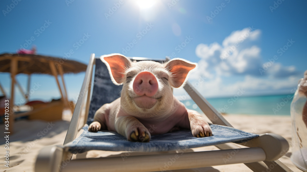 Belly-Up Relaxation: A mini pig lounging on its back with all four legs ...