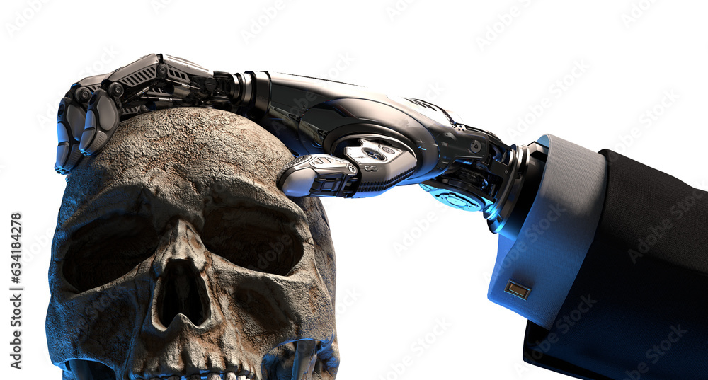 Detailed 3d render of Robot against mankind, Cybernetic arm in sleeve ...