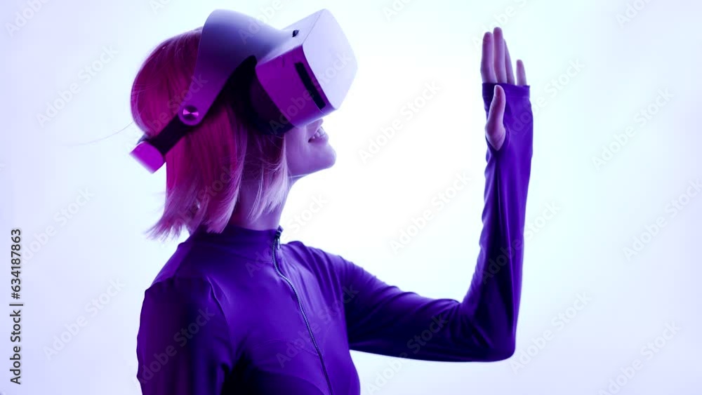 Hologram woman in futuristic costume with flowing hair. Female in ...