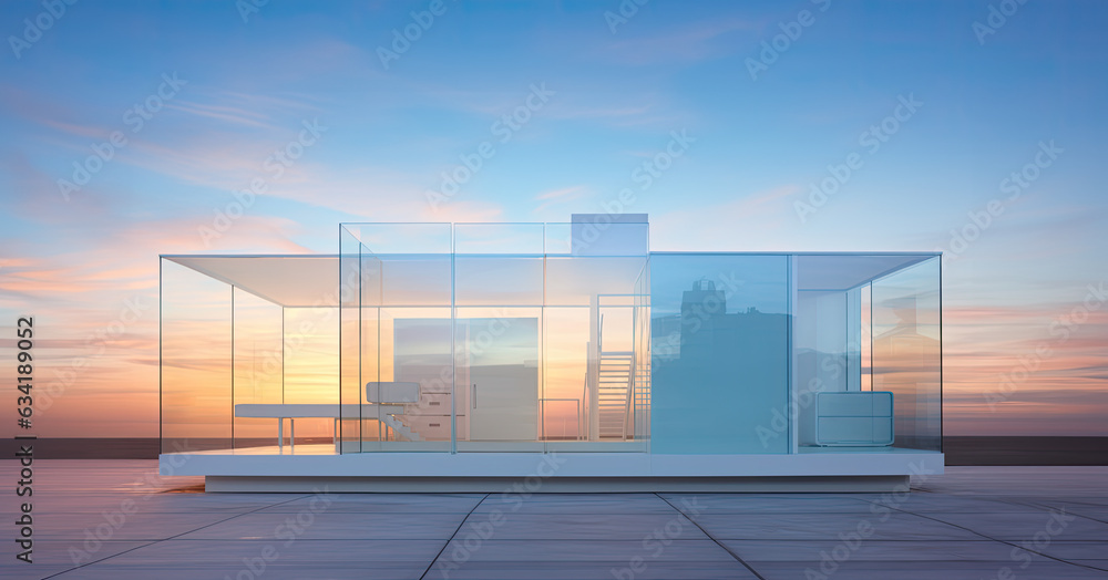 modern office building, minimalist glass house with a sleek design on a ...