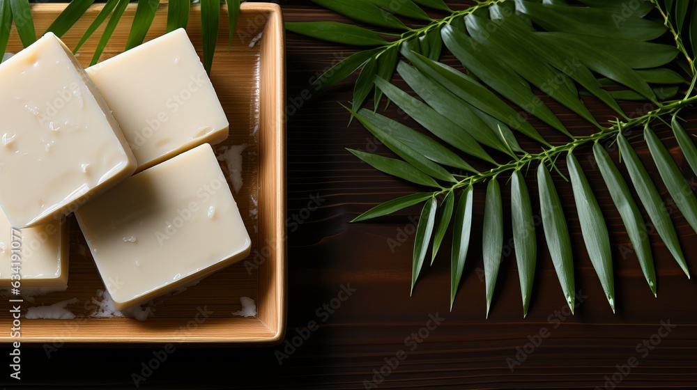 Palm oil buttercream and yeast decorated with palm leaves monochromatic ...