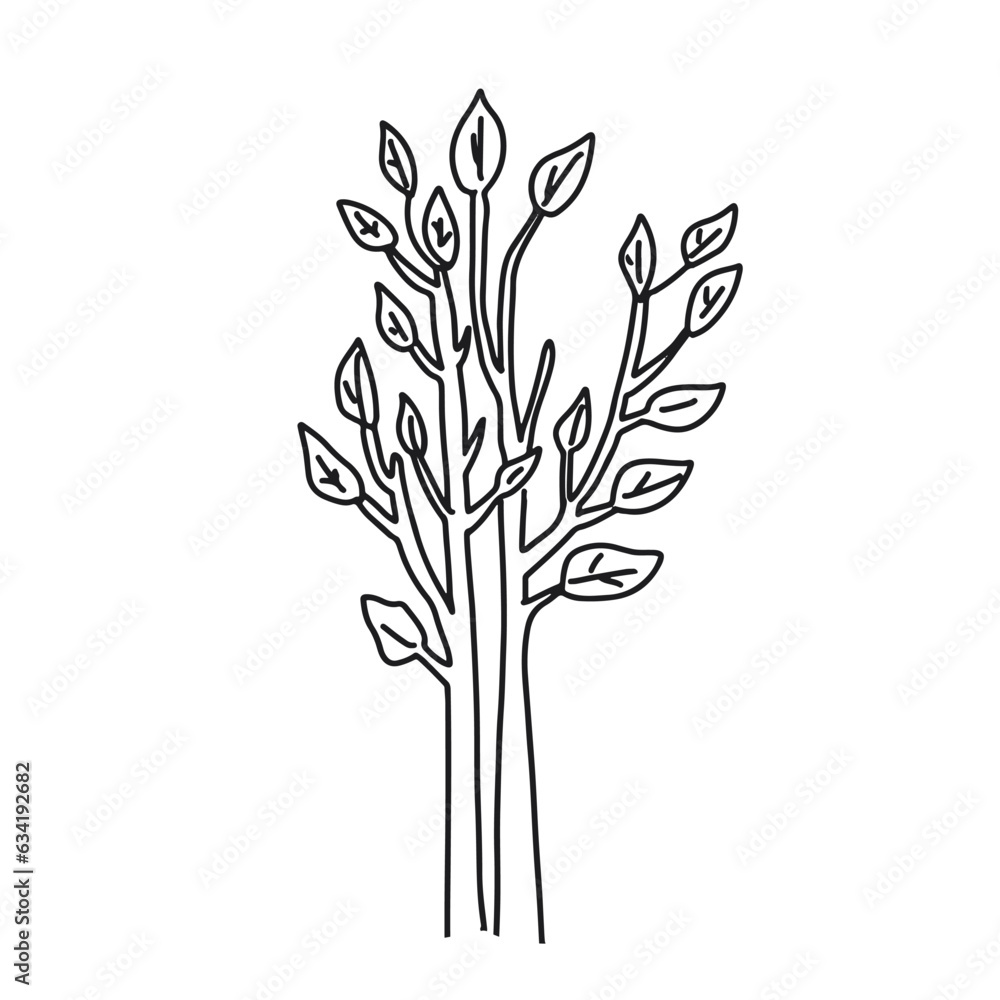 Doodle simple tree, Line art coloring page design element for teaching ...