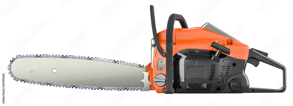 Chainsaw, side view. 3D rendering isolated on transparent background ...