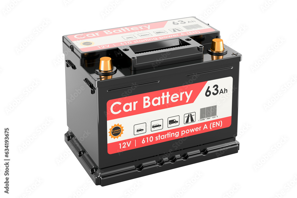 Black car battery, 3D rendering isolated on transparent background ...
