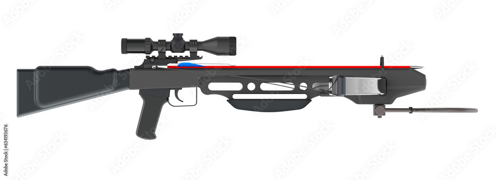 Crossbow, side view. 3D rendering isolated on transparent background ...