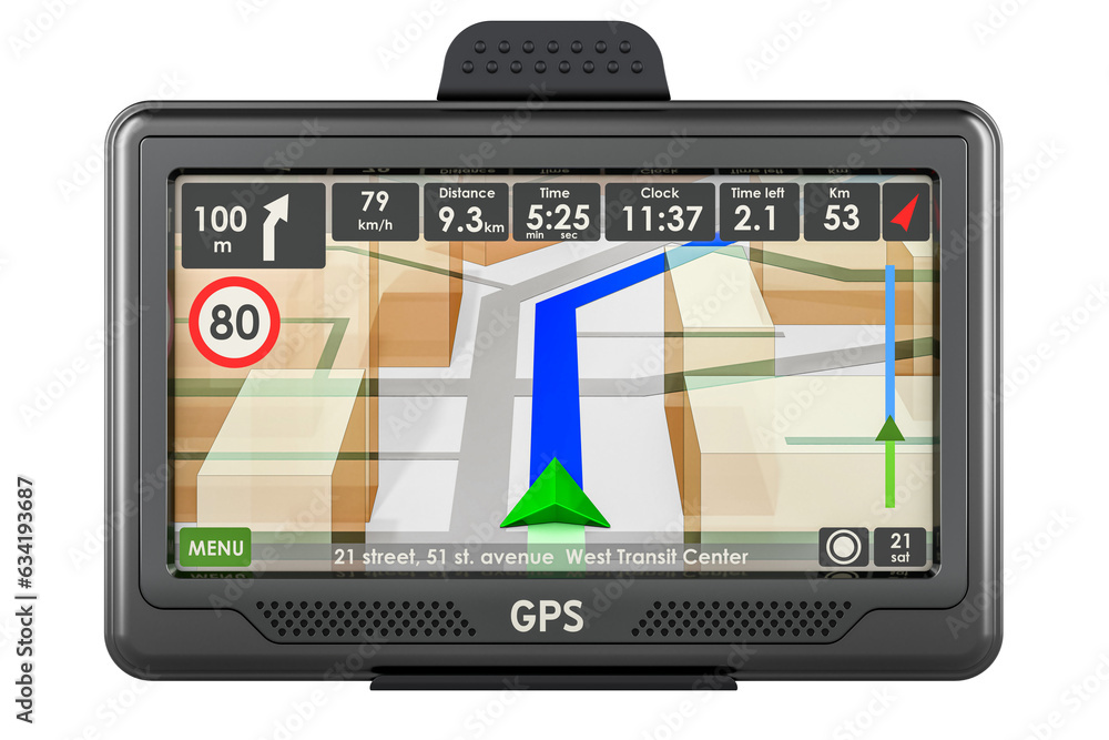 GPS navigation device, front view. 3D rendering isolated on transparent ...