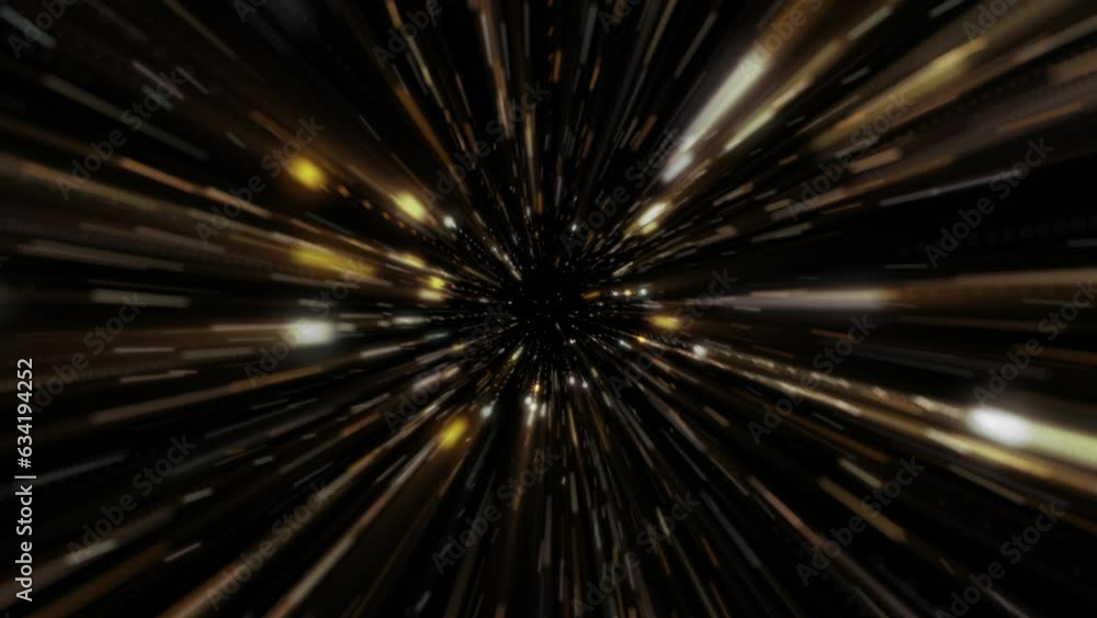 Glowing golden stars in space background. Flying through a galaxy of ...