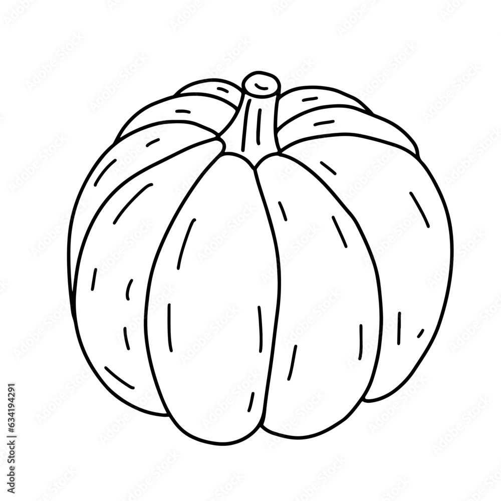 Pumpkin doodle line art. Coloring page element. Harvest Thanksgiving ...