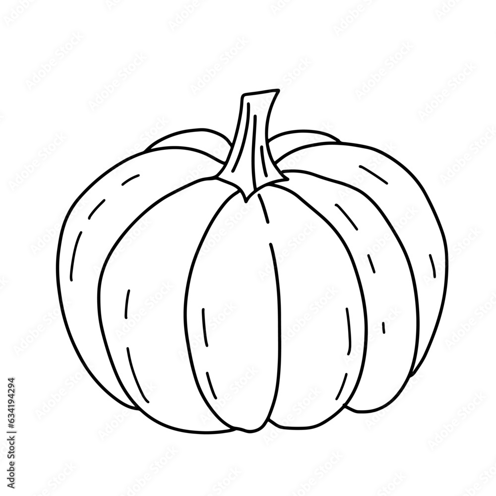Pumpkin doodle line art. Coloring page element. Harvest Thanksgiving ...