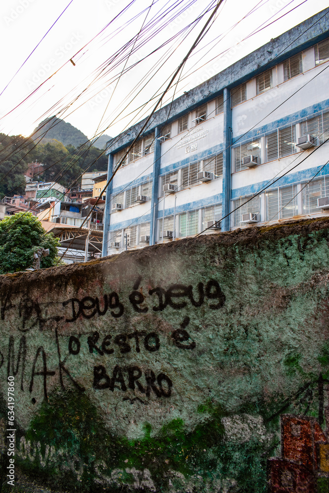Brazi: details of the narrow alley of Rocinha, the famous favela in the ...