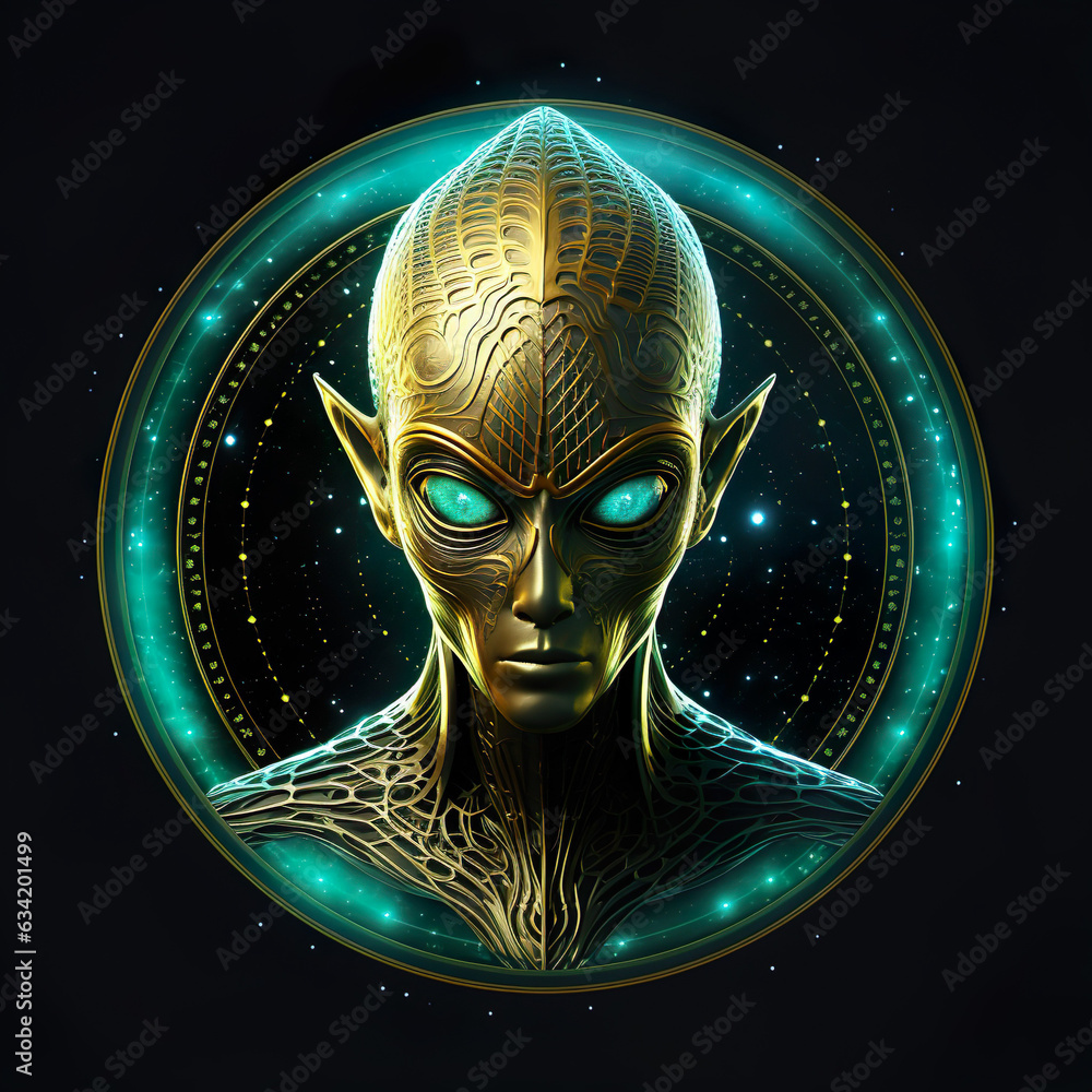 Representation in a logo format of a psychedelic alien extraterrestrial ...