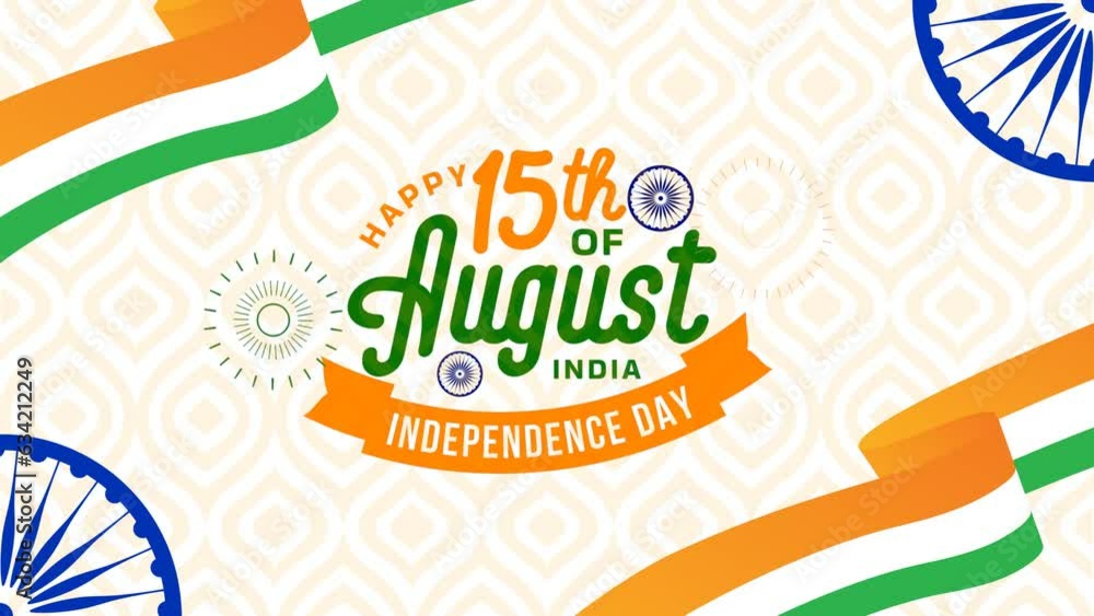 Happy 15th August Indian Independence Day with indian flag ribbon ...