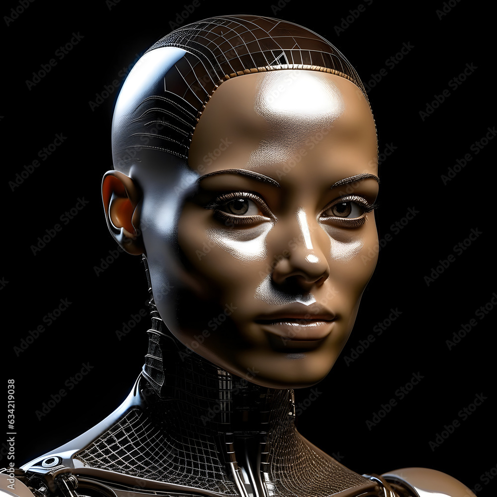 3d cyberpunk synthetic robot android cyborg human black woman head ...