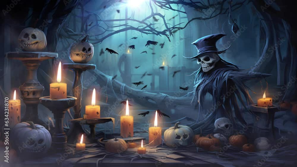 evil witch spooky doll around candle lined fruit halloween pumpkin ...