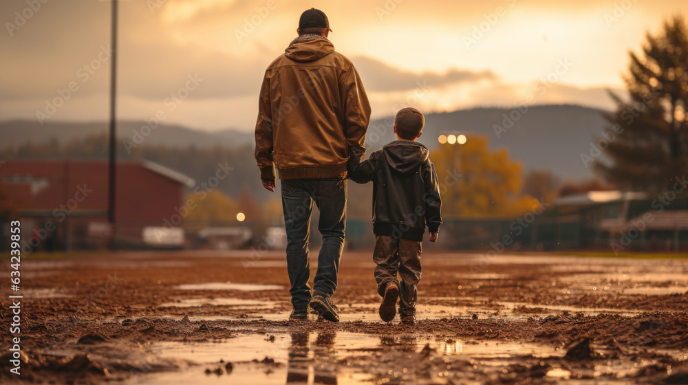 silhouette person, Backside of man and son with baseball cap at ...