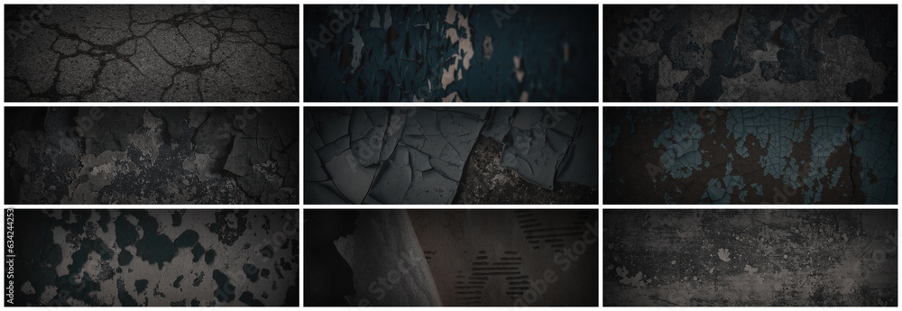 Set of dark panoramic background textures. Collection of wide textures ...
