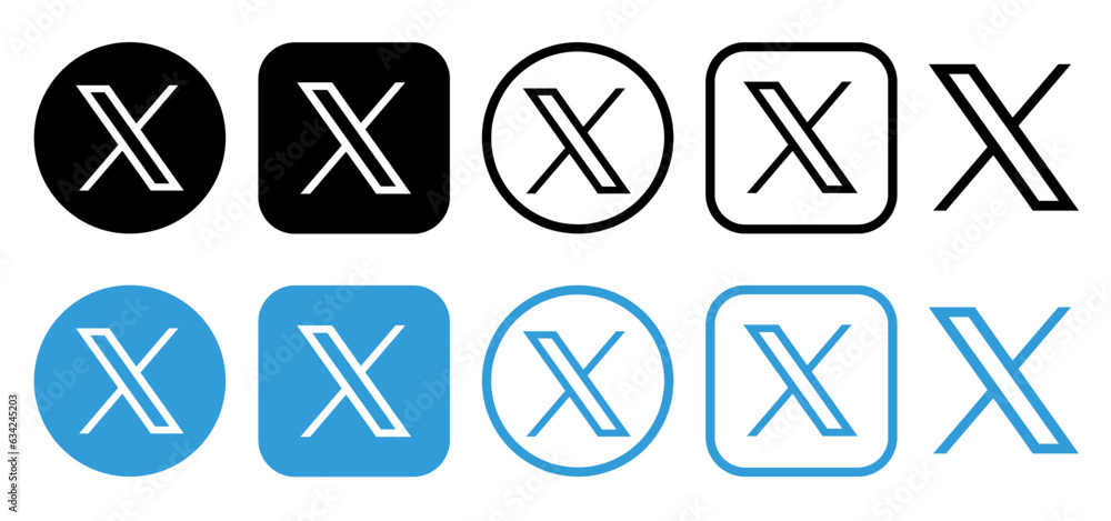High resolution Twitter new "X" logo icon set. Blue & black color ...