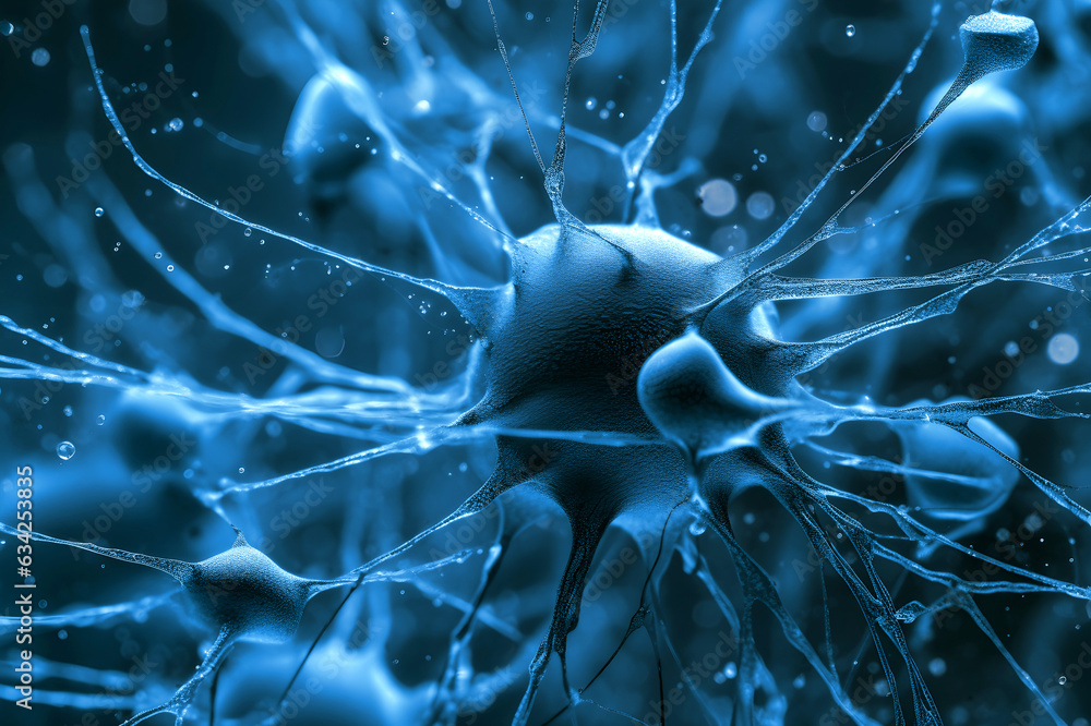 Microscopic view of neuron cell. Neural network in human body. Generative ai Stock Photo | Adobe ...