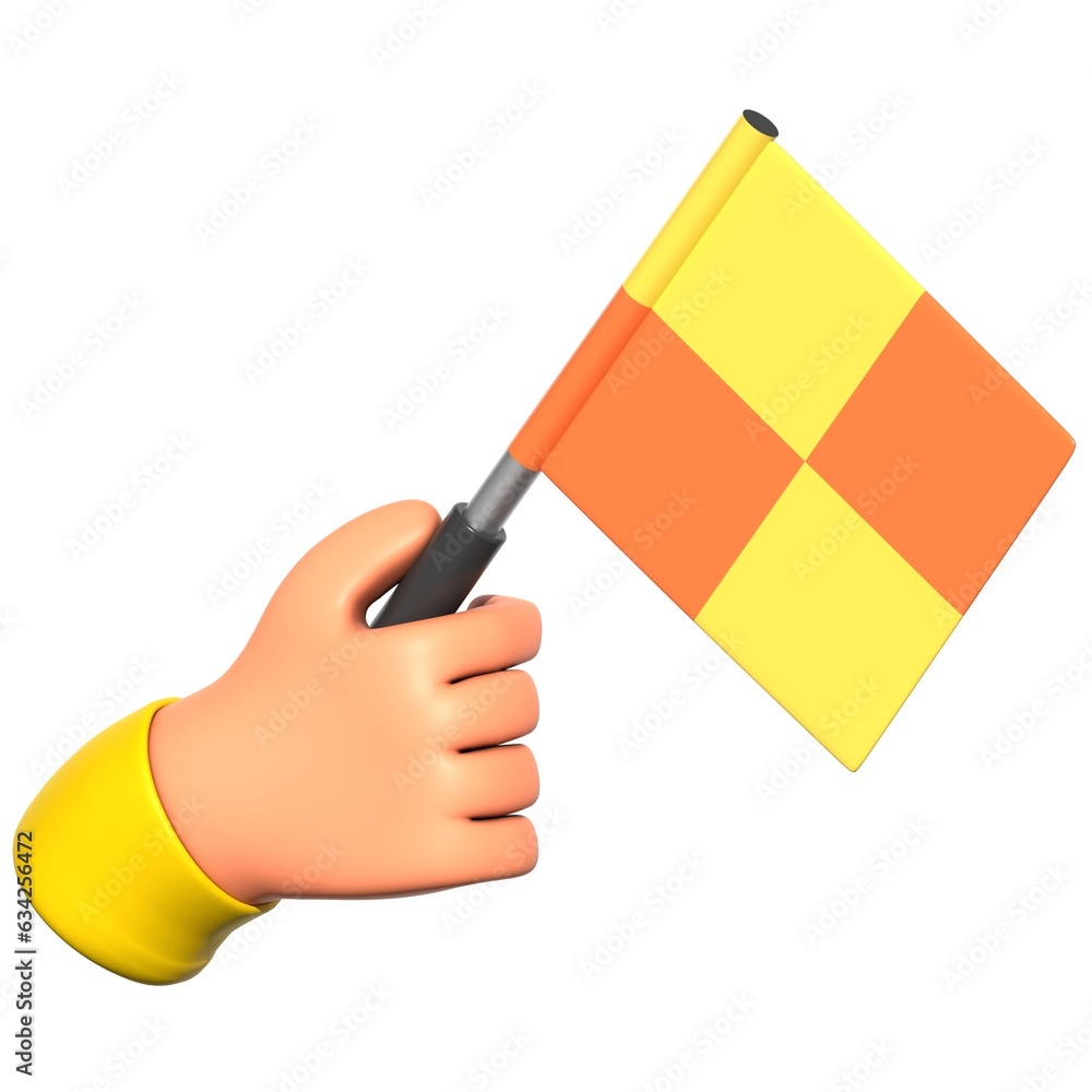 3d hand gesture of the referee waving the offside flag, offside flag ...