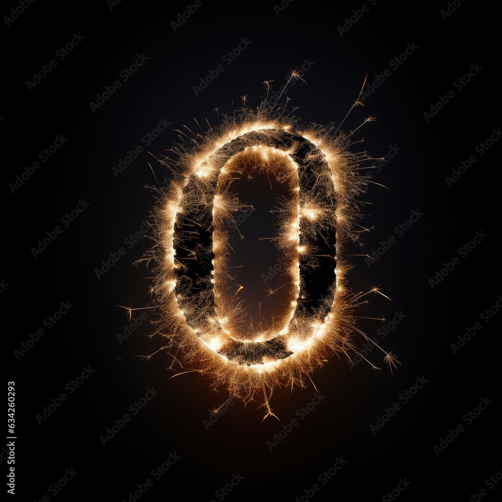 number zero made of sparkling sparklers on black background - created ...