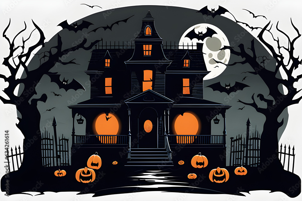 ภาพประกอบสต็อก hallo ween background with house, Craft an eerie vector ...