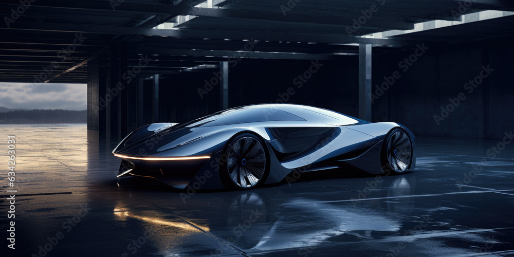 Futuristic concept super car, Illustration of a electric hypercar on ...