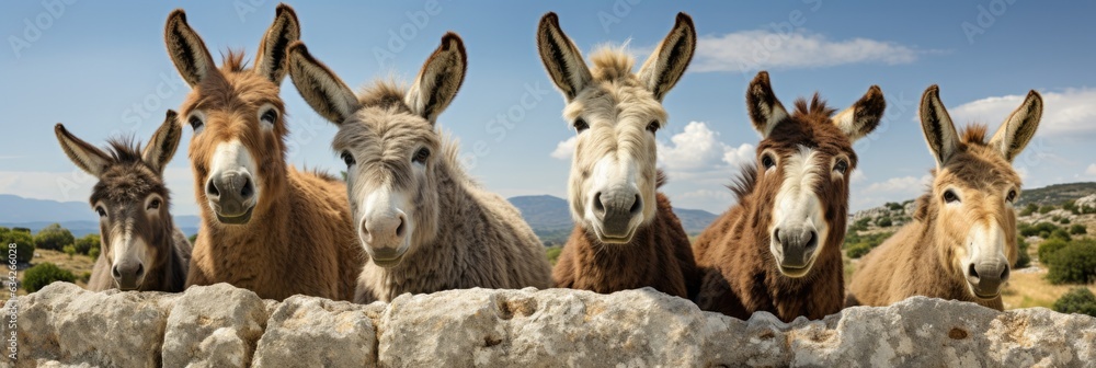 Foto de A Group Of Donkeys Standing Next To Each Other. Donkeys, Group ...