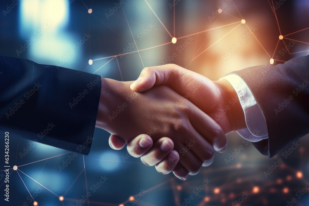 Two People Shaking Hands Over A Digital Background. Networking Benefits ...