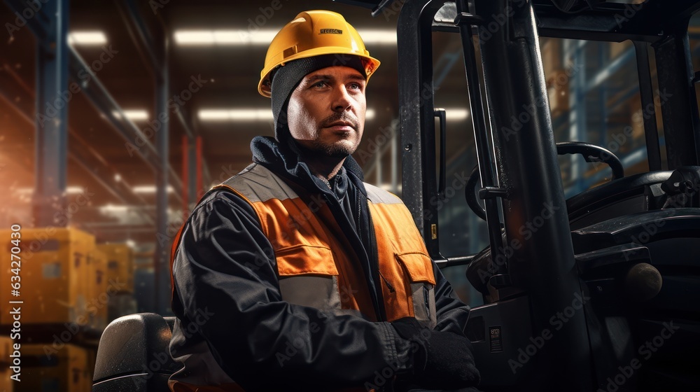 Professional experienced forklift operator managing industrial tasks ...
