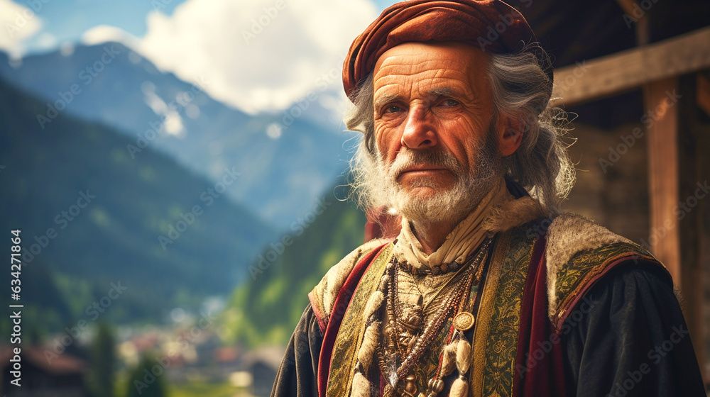 Alpine Tradition: Old Swiss Man Embracing Heritage in Traditional ...