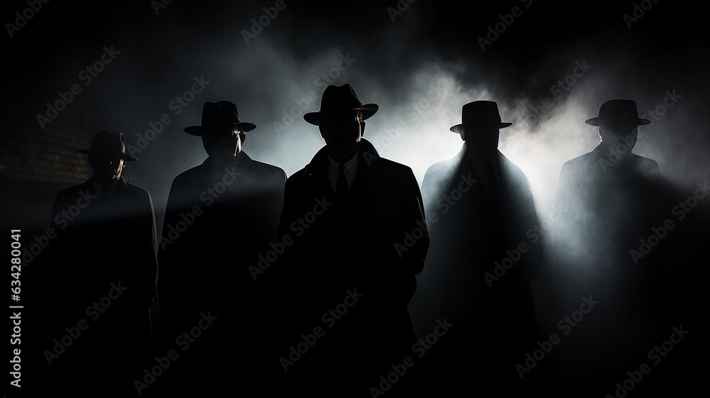 mafia black figures come out silhouettes from the night fog black and ...