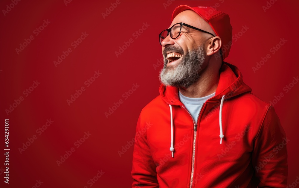Ultra handsome Caucasian, smiling and laughing, wearing bright clothes ...