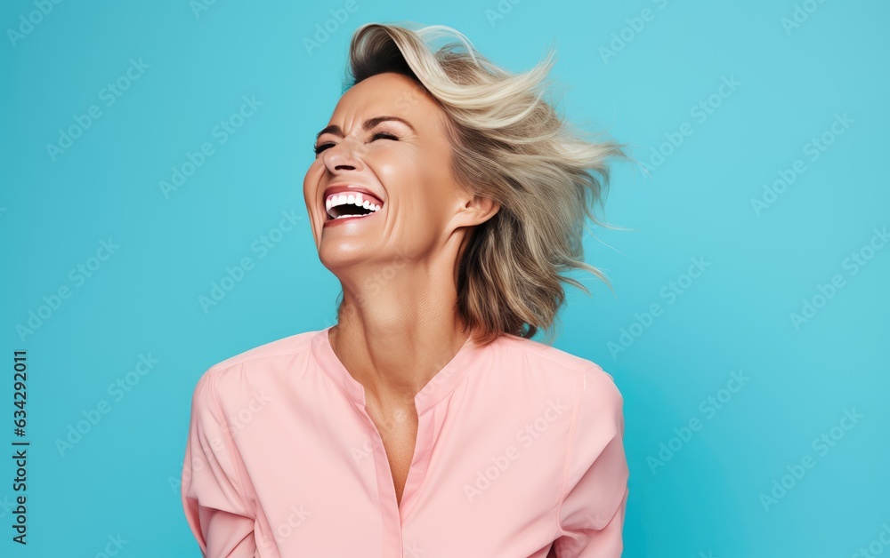 happy 40 years old ultra beauty Caucasian, who is smiling and laughing ...