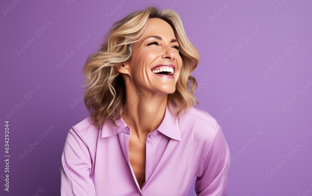 happy 40 years old ultra beauty Caucasian, who is smiling and laughing ...