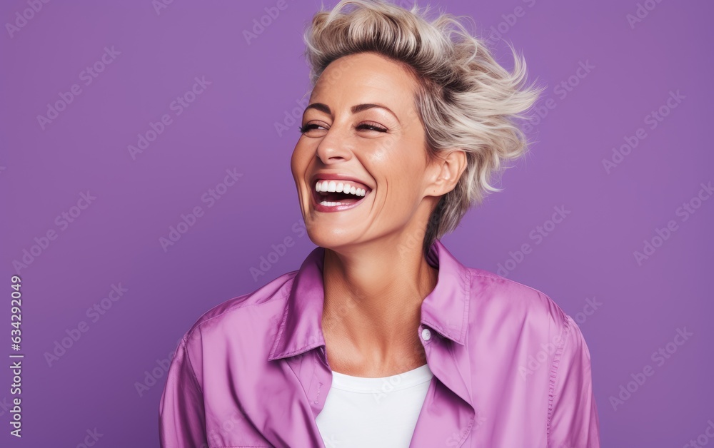 happy 40 years old ultra beauty Caucasian, who is smiling and laughing ...