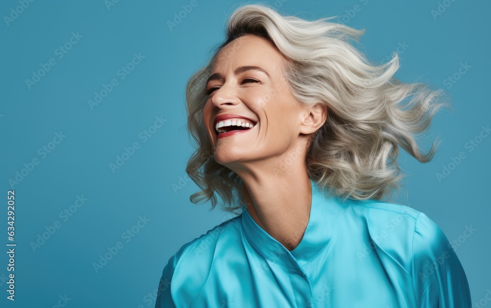 happy 40 years old ultra beauty Caucasian, who is smiling and laughing ...