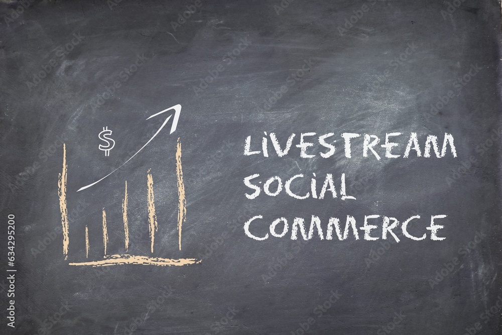 Livestream Social Commerce text with increasing sales graph on ...