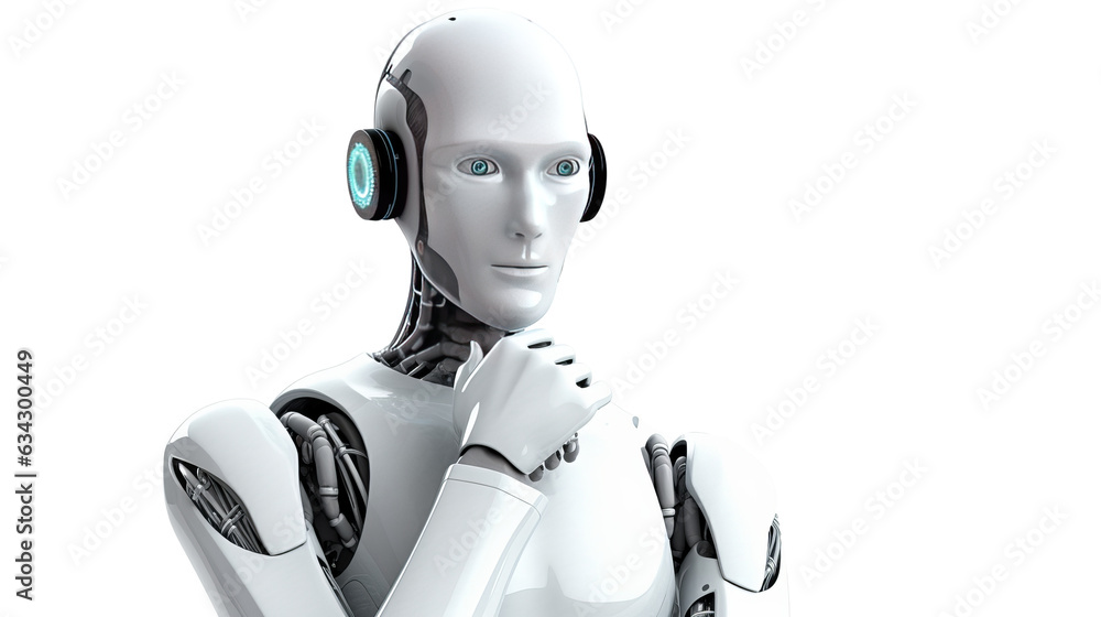 Thinking humanoid robot with white space, 3D rendering, isolated ...