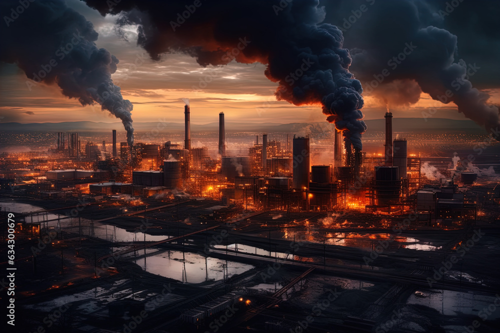 Toxic Fumes from Burning Gases of a Refinery. Generative AI Stock ...
