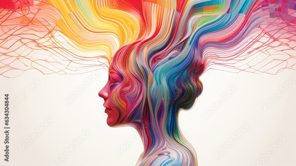 Abstract profile of a human head and consciousness with physical and ...
