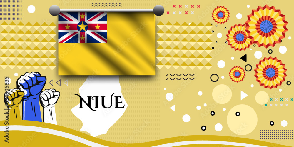 Niue banner for national day with abstract modern design. Niue flag and ...