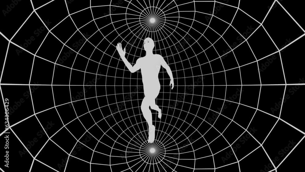Distortion of space. The white silhouette of a man frozen in motion ...