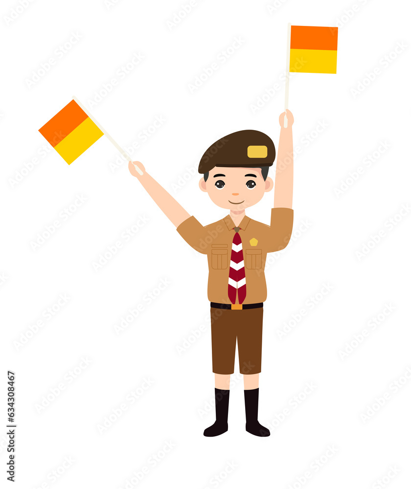 Scout Character and Semaphore code pose with flag Stock Illustration ...
