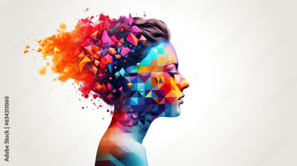 Abstract profile of a human head and consciousness with physical and ...