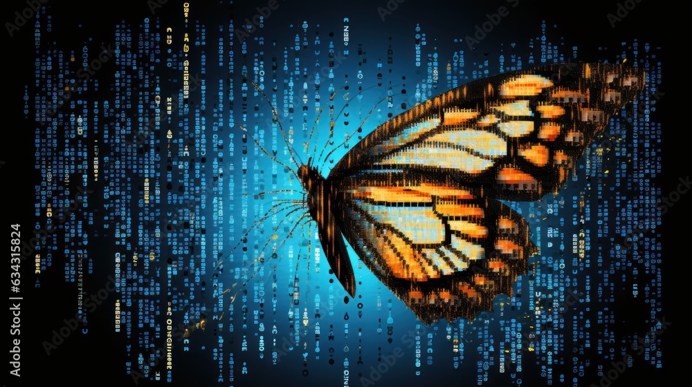 Metamorphosis of Data: A butterfly emerging from a cocoon made of ...