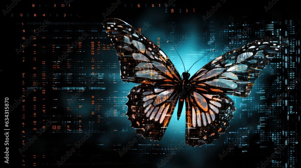 Metamorphosis of Data: A butterfly emerging from a cocoon made of ...